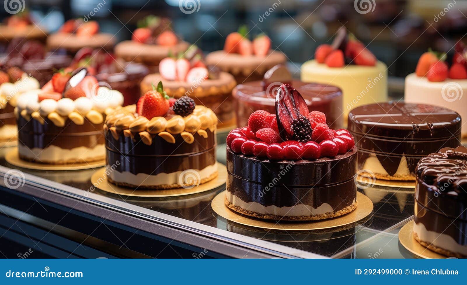 Small Cakes on Display at the Patisserie Counter Stock Illustration ...