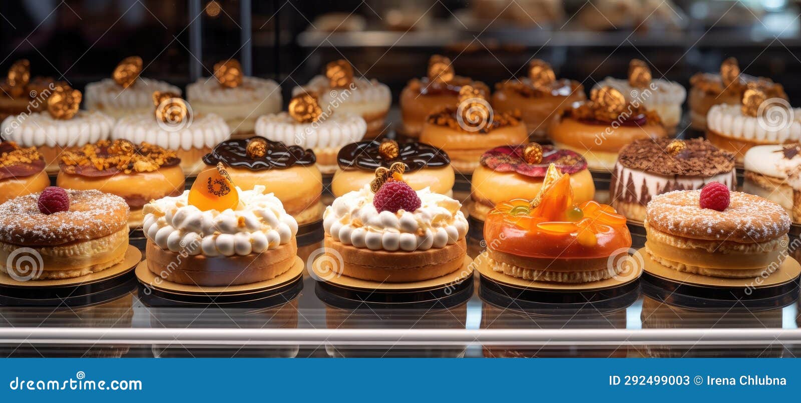 Small Cakes on Display at the Patisserie Counter Stock Illustration ...