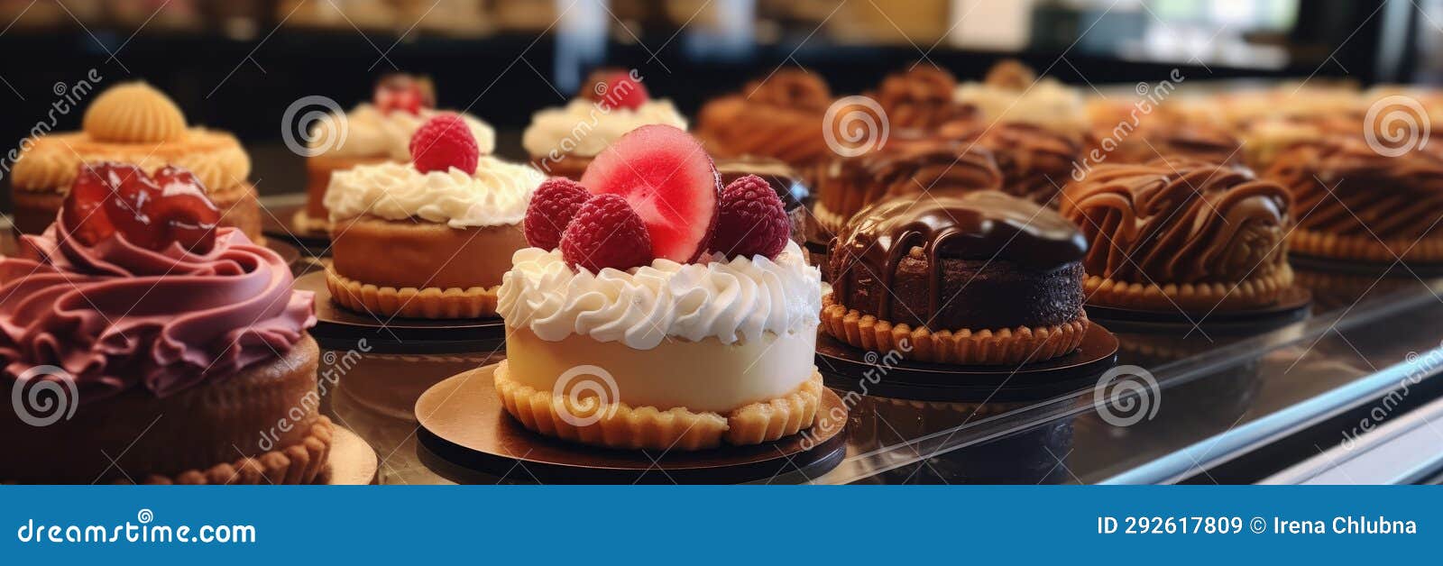 Small Cakes on Display at the Patisserie Counter Stock Illustration ...