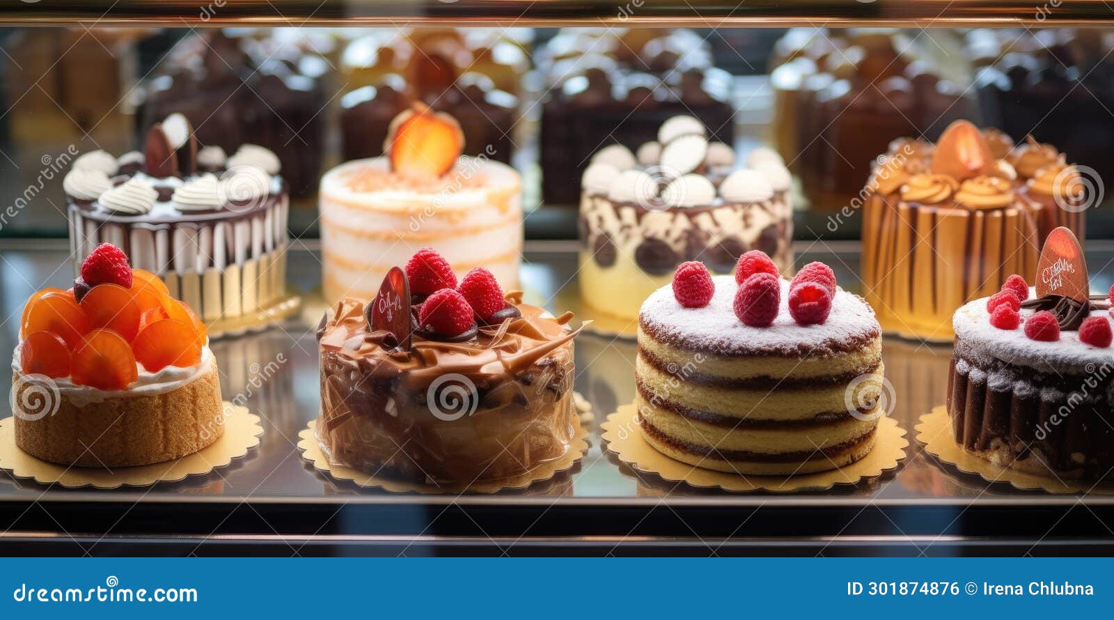 Small Cakes on Display at the Patisserie Counter Stock Illustration ...