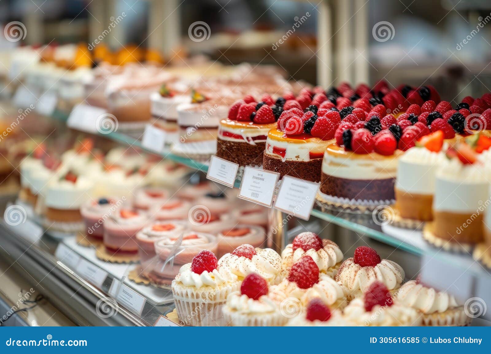 Small Cakes On Display At The Patisserie Counter Royalty-Free Stock ...