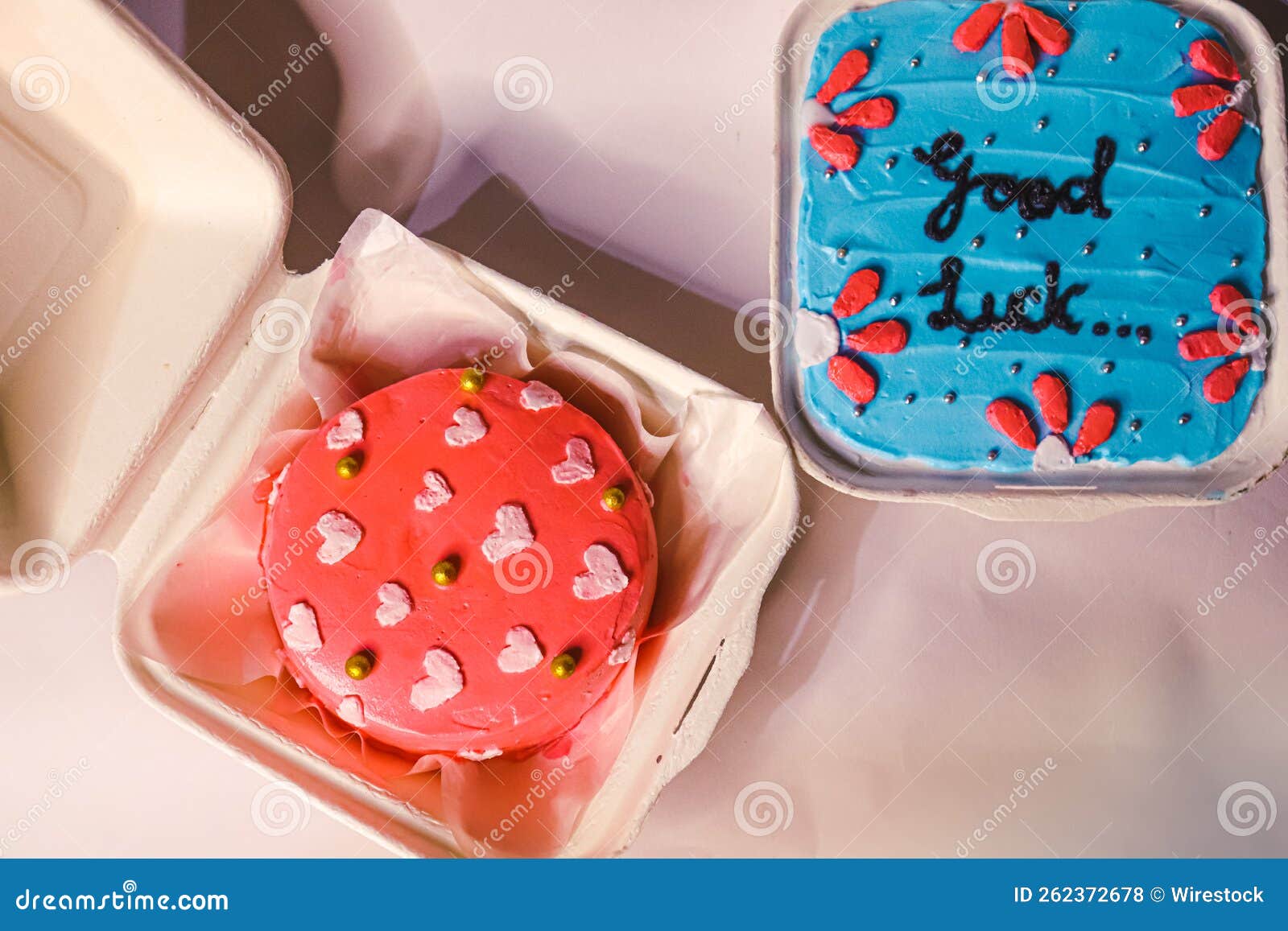 Small Cakes in White Styrofoam Boxes Stock Photo - Image of dessert ...