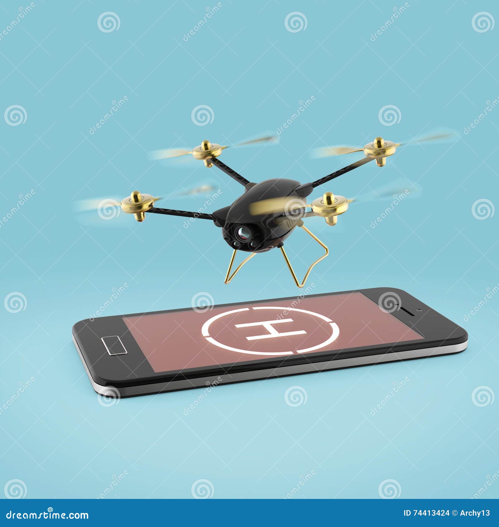 Small Camera Drone Hovering Above the Touchscreen of Mobile Smartphone ...