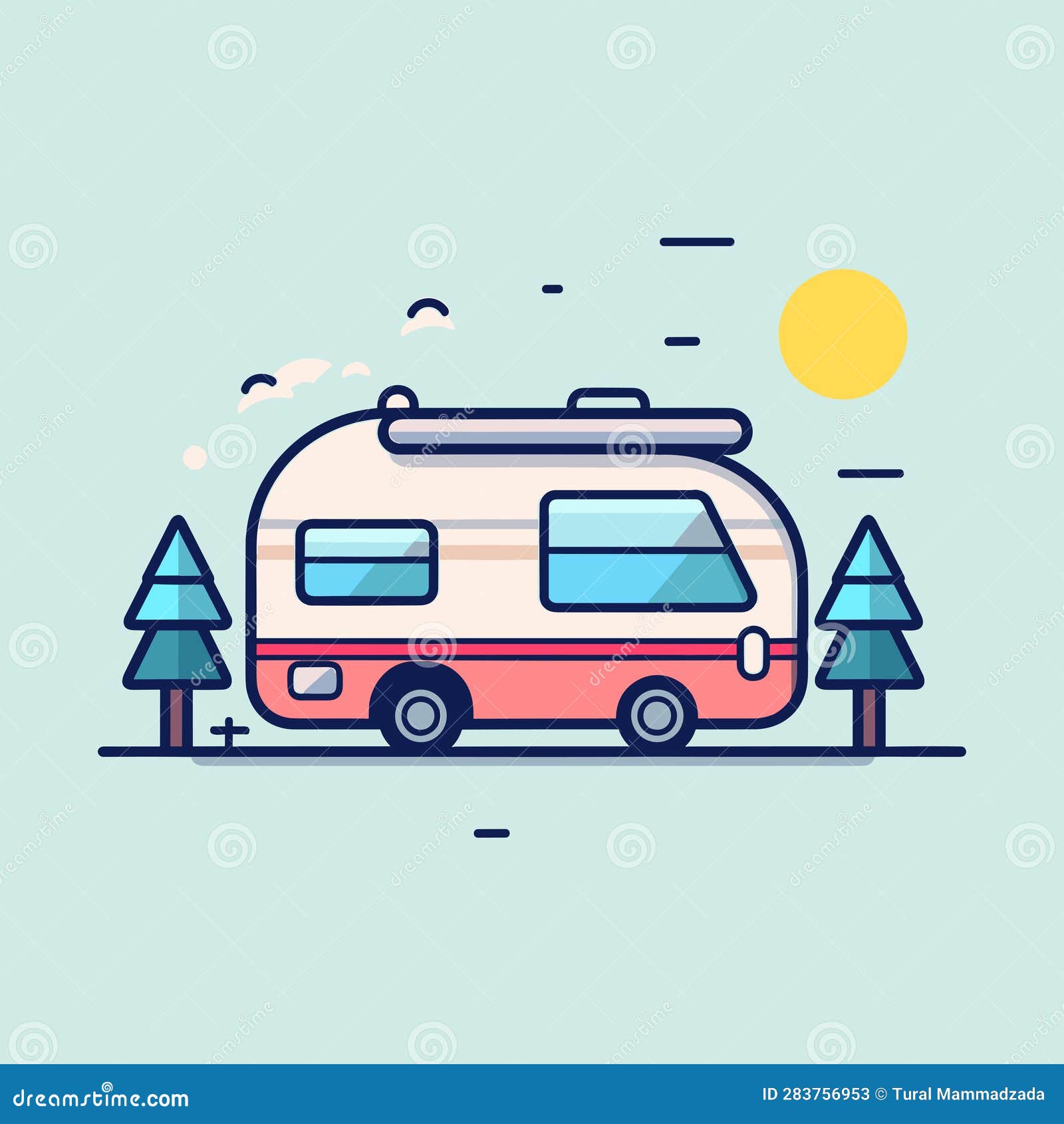 Vector of a Small Camper Parked in Front of Trees Stock Vector ...