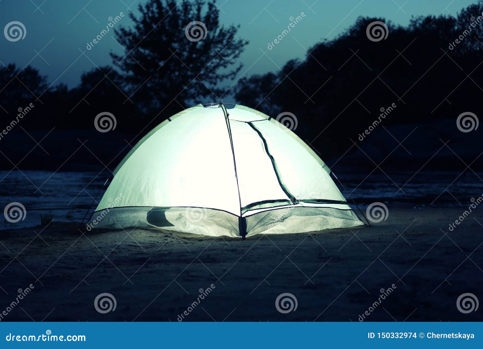 Small camping tent glowing stock photo. Image of activity - 150332974