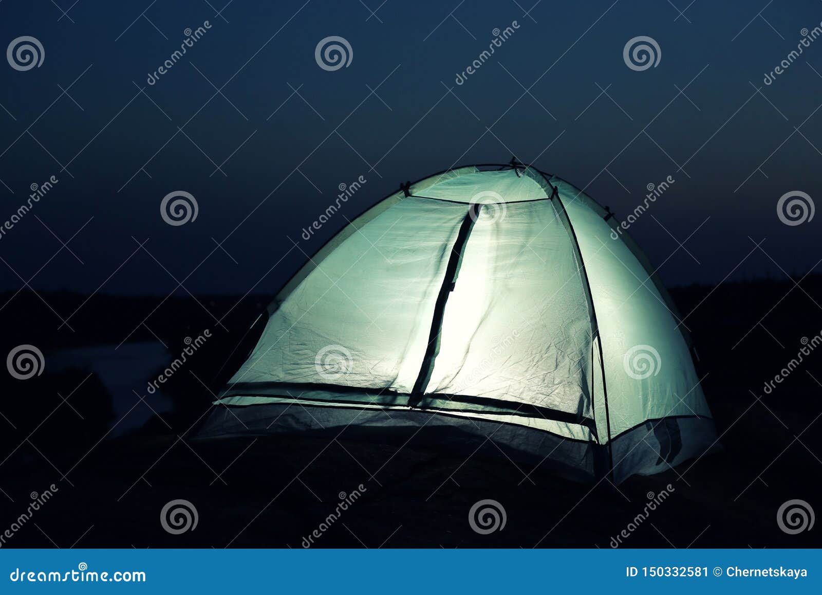 Small Camping Tent Glowing in Twilight Outdoors Stock Image - Image of ...