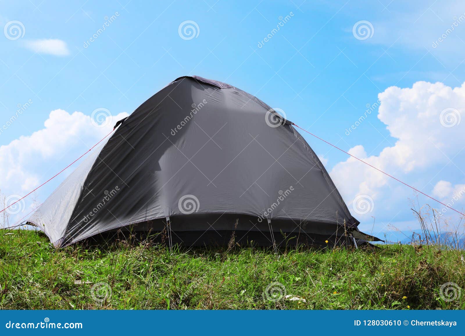 Small Camping Tent in Mountains Stock Photo - Image of activity, blue ...