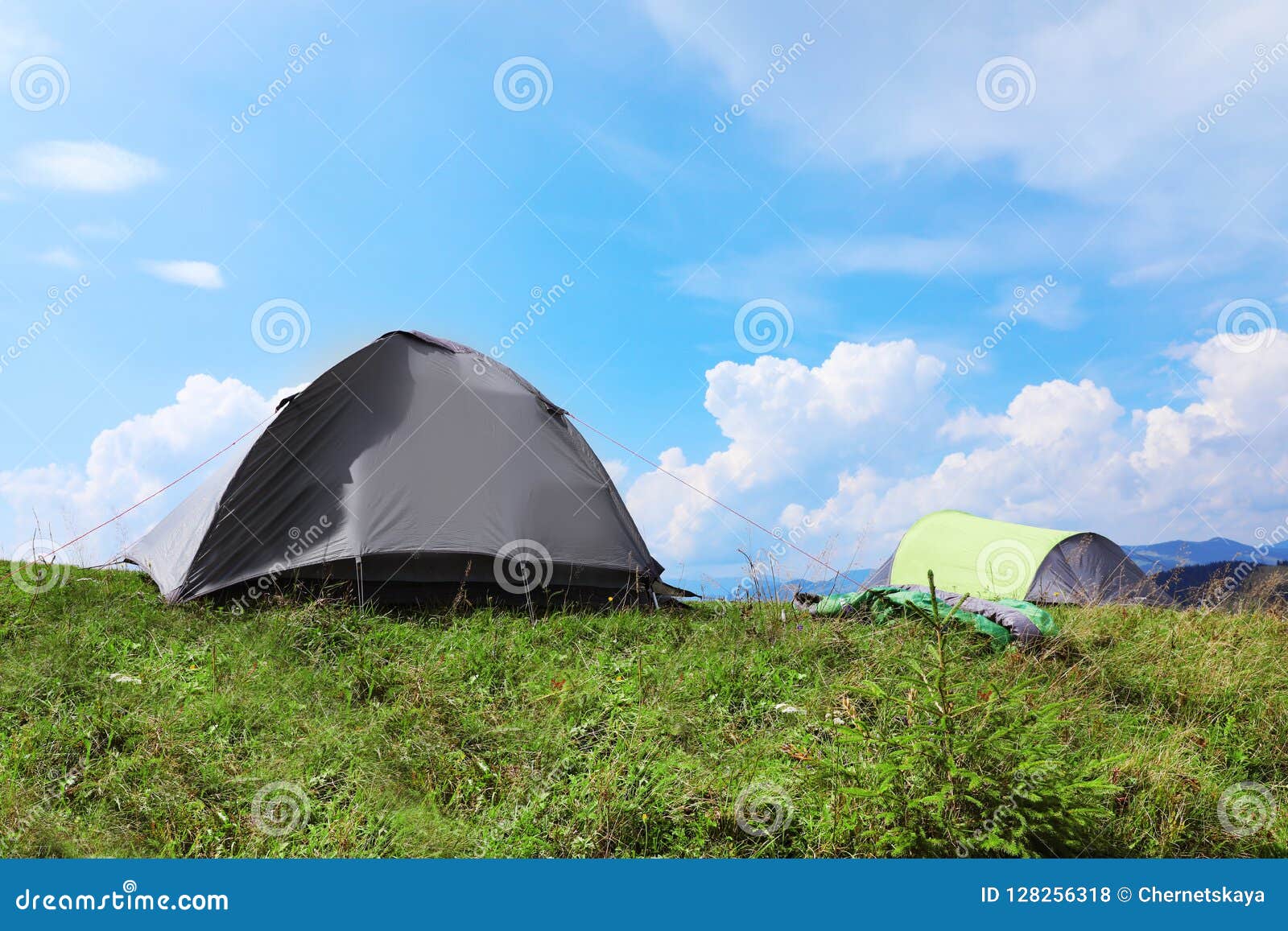 Small Camping Tents in Mountains Stock Photo - Image of backpacking ...