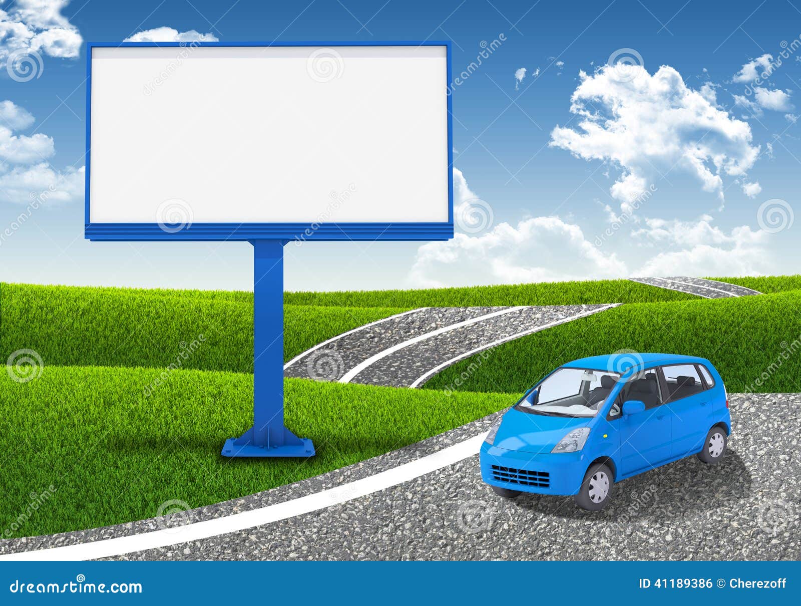 Small Car and Empty Billboard Stock Photo - Image of beautiful, field ...