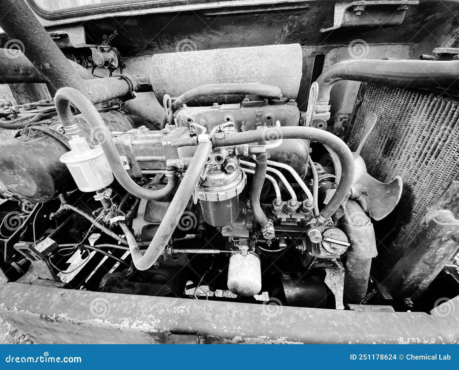 Small Car Engine Older Backhoes in Industry Stock Photo - Image of ...