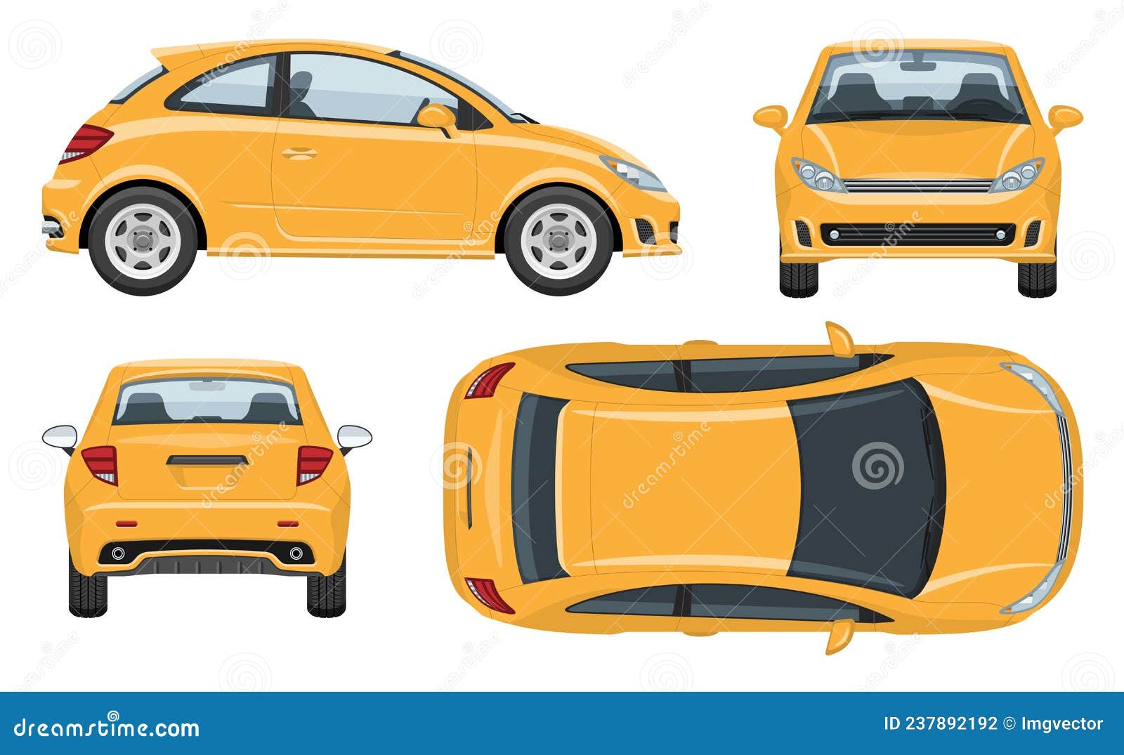 Small Car Vector Template Side, Front, Back Top View Stock Vector ...
