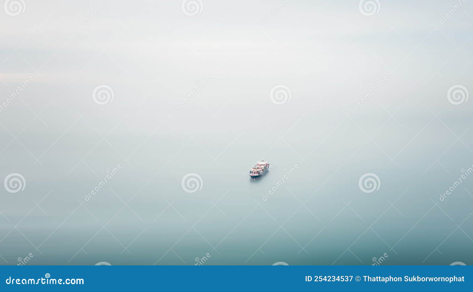 Small Cargo Container Ship Floating in Sea Motion Blur Aerial View ...