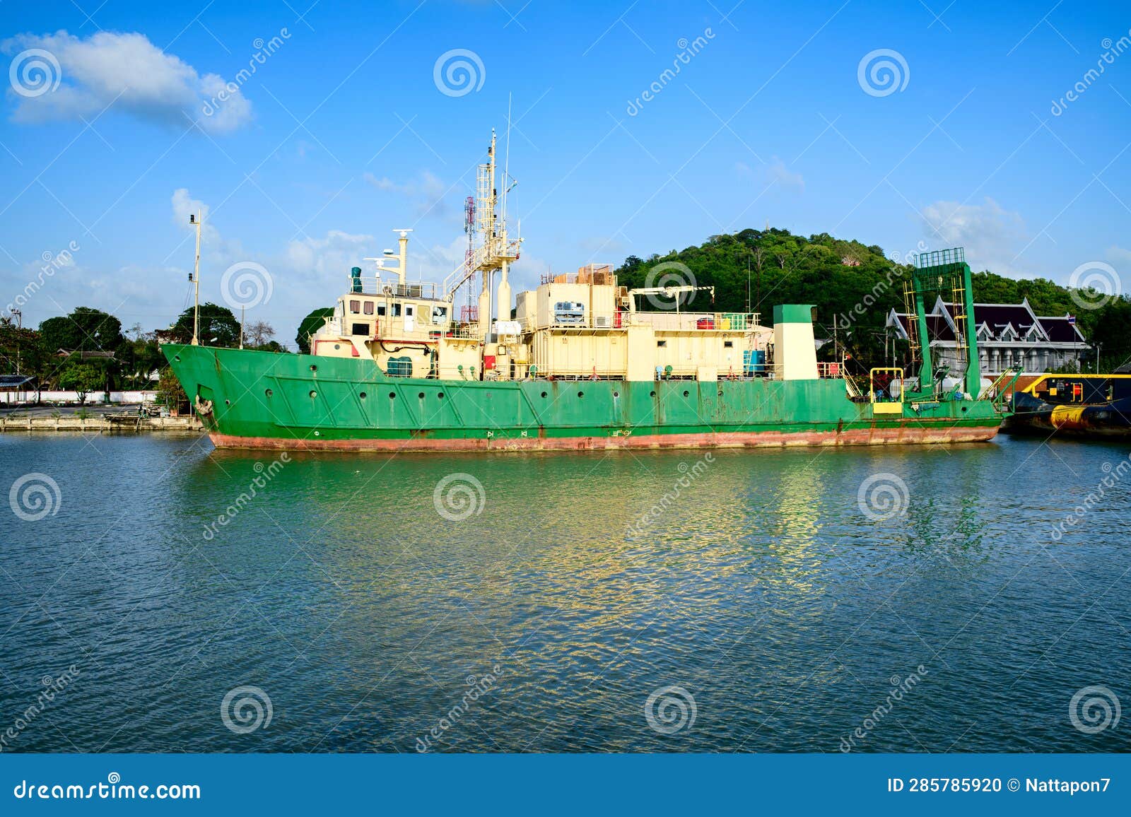 Small Cargo Ships Moored at the Harbor. Stock Photo - Image of port ...