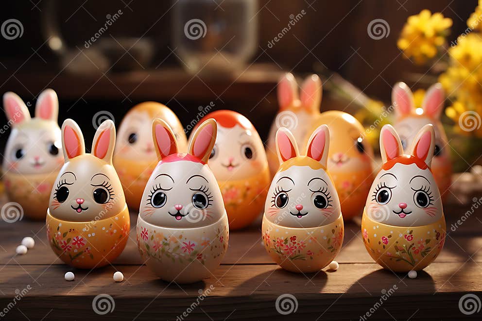Small Cartoon Bunny Group, Easter Day Concept Stock Illustration ...