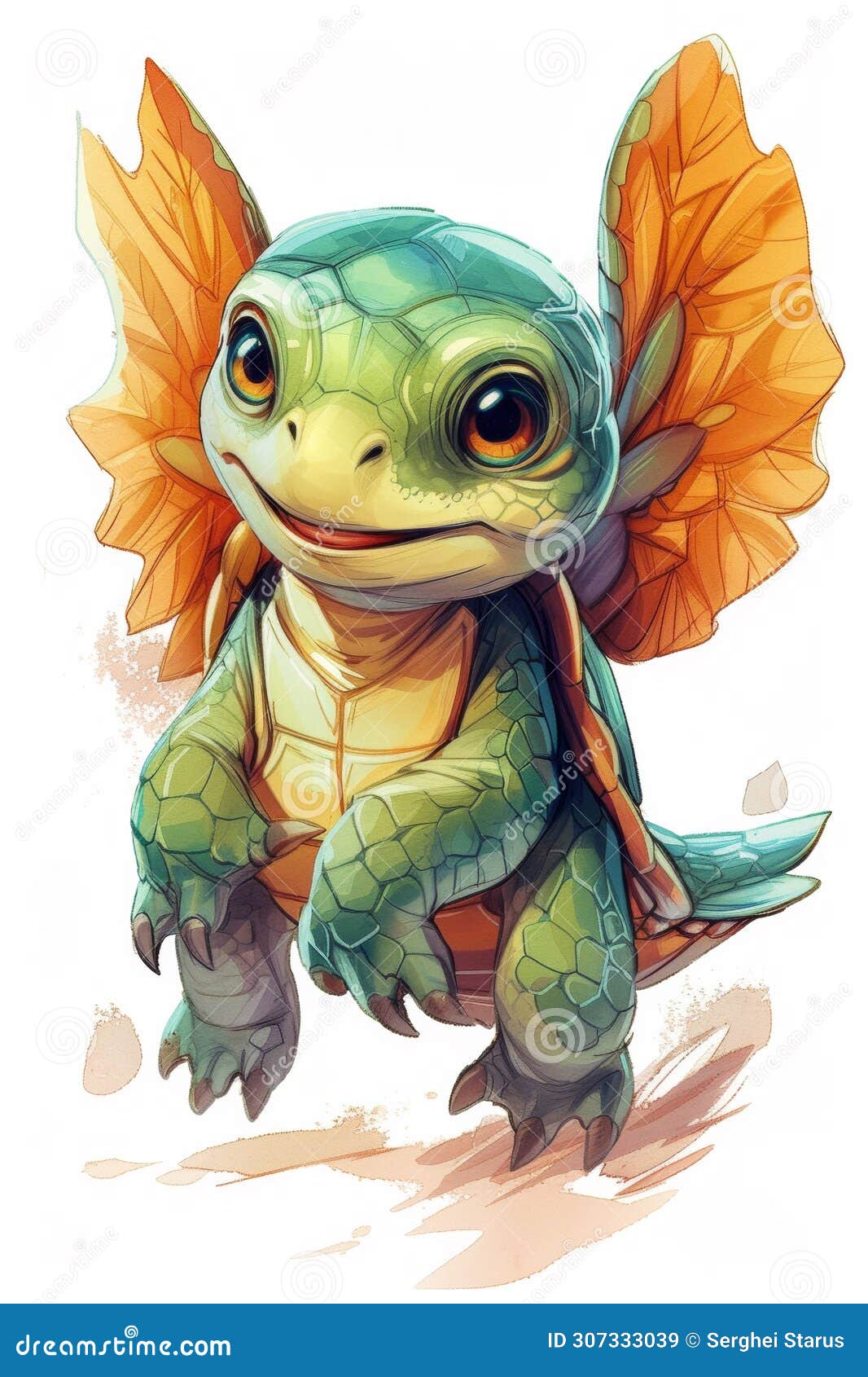 A Small Cartoon Turtle with Big Eyes and Wings, AI Stock Image - Image ...