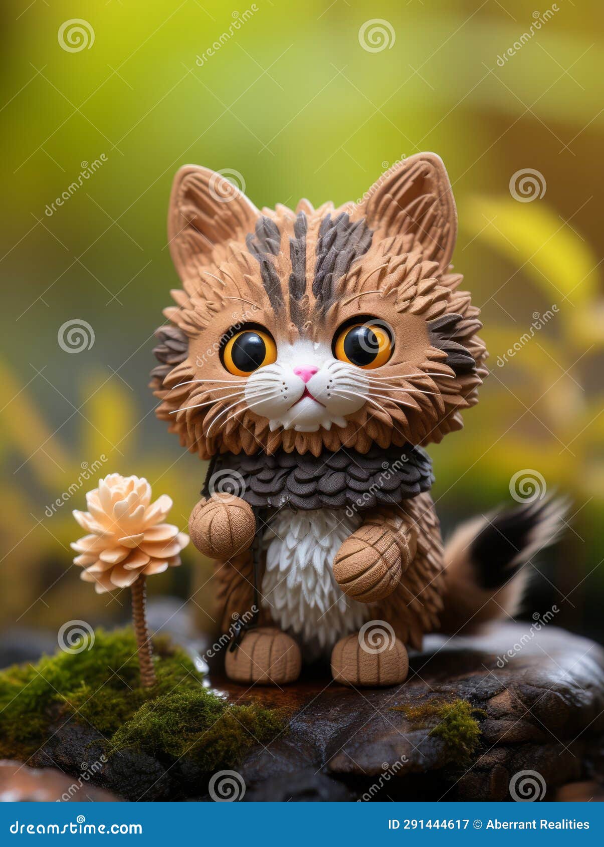 A Small Cat Figurine Sitting on a Moss Covered Rock Stock Illustration ...