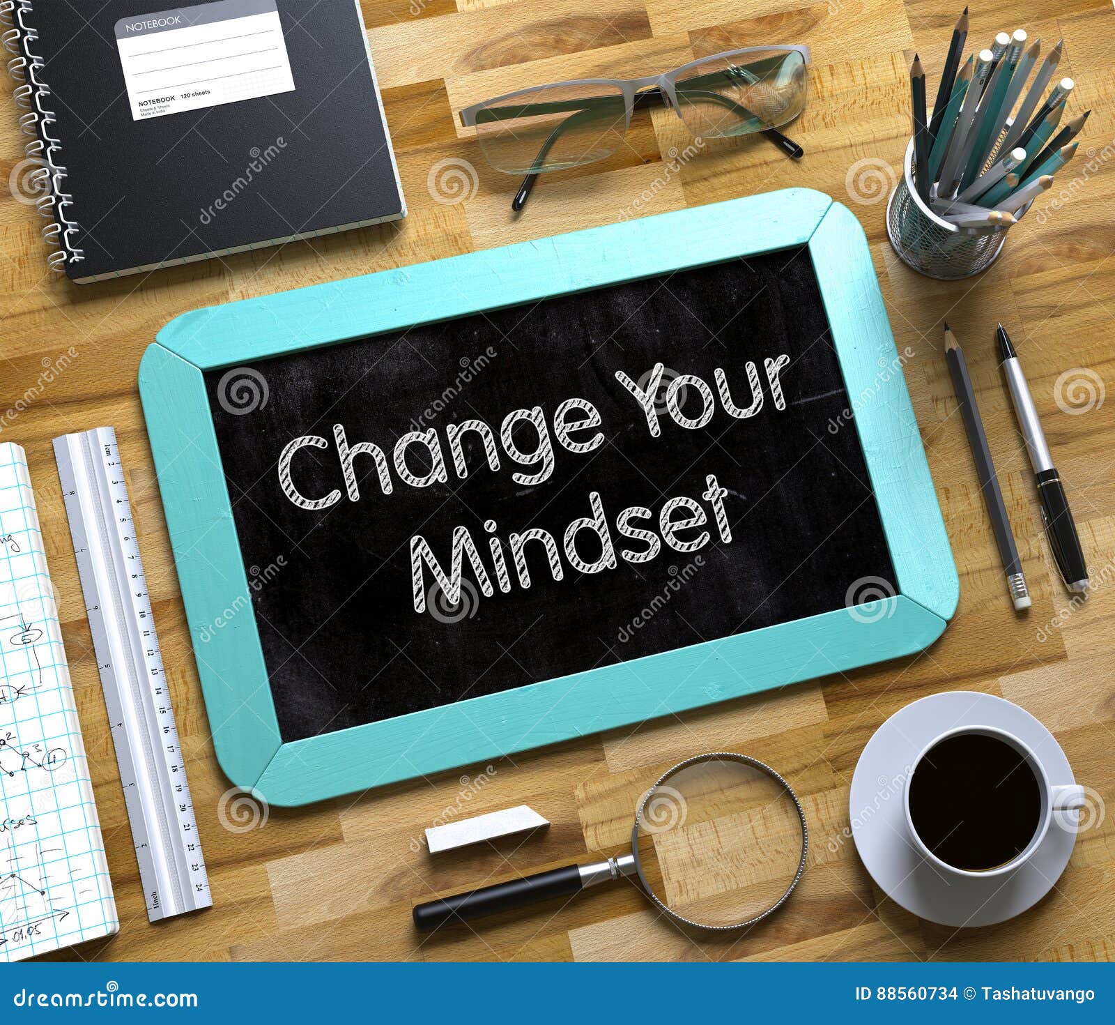 Small Chalkboard with Change Your Mindset. 3d. Stock Illustration ...