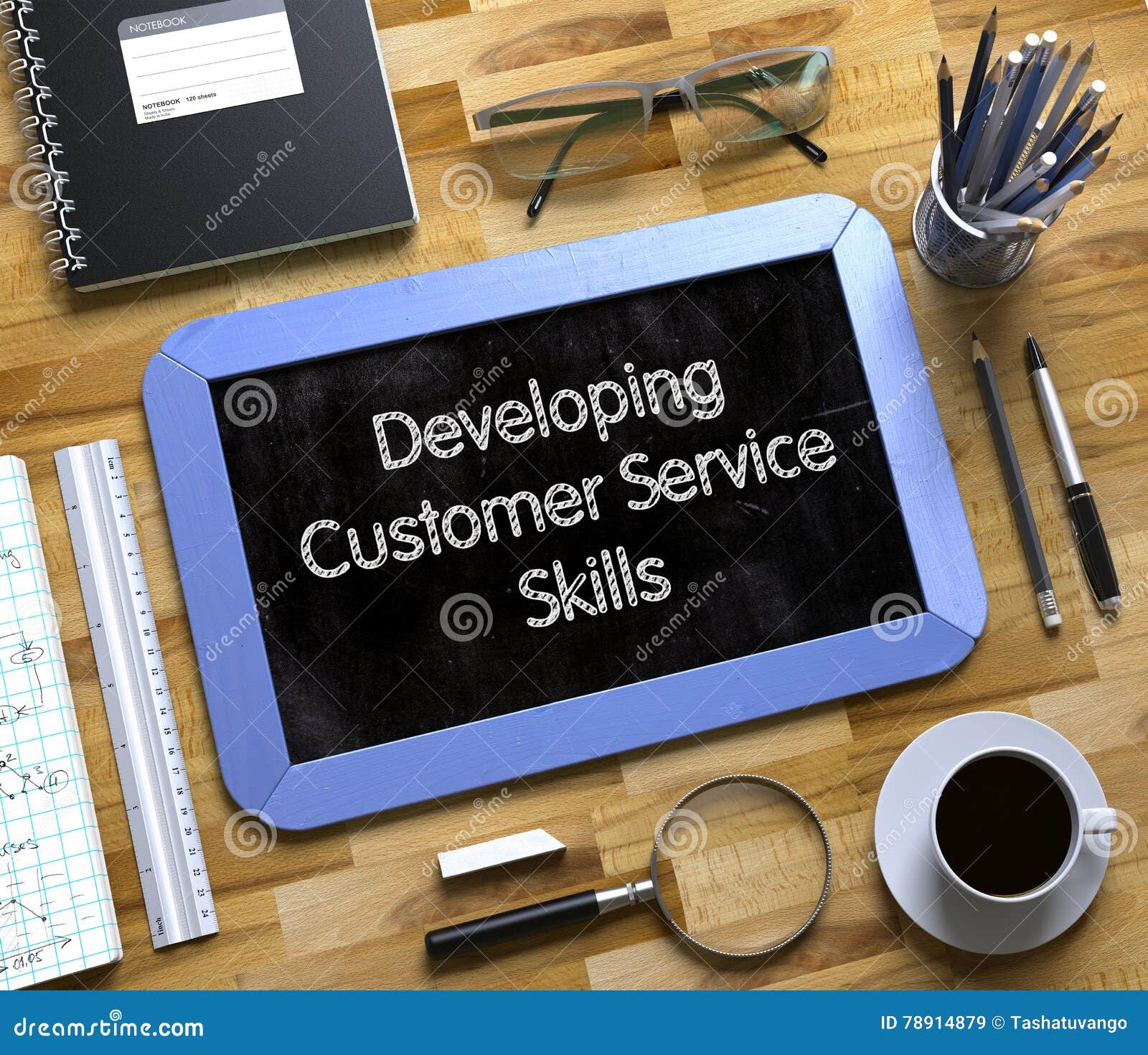 Small Chalkboard with Developing Customer Service Skills. 3D. Stock ...