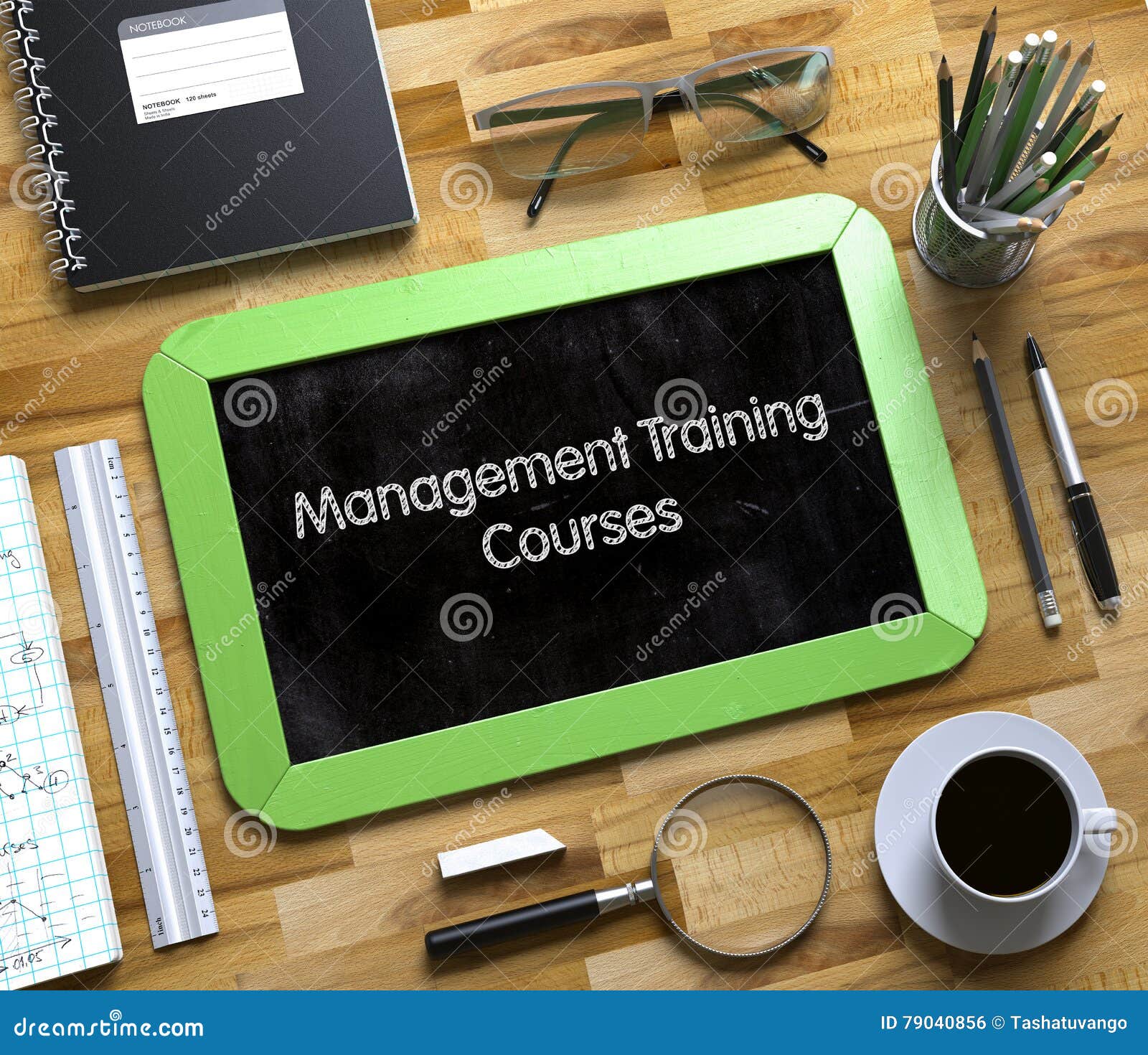 Small Chalkboard with Management Training Courses. 3d. Stock Photo ...
