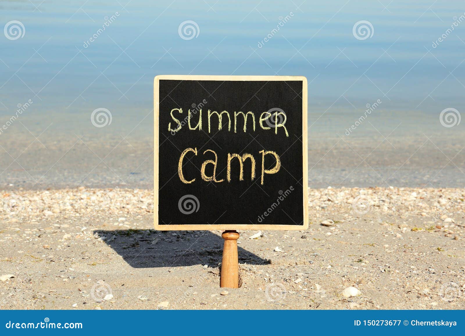 Small Chalkboard with Text SUMMER CAMP on Beach Stock Image - Image of ...