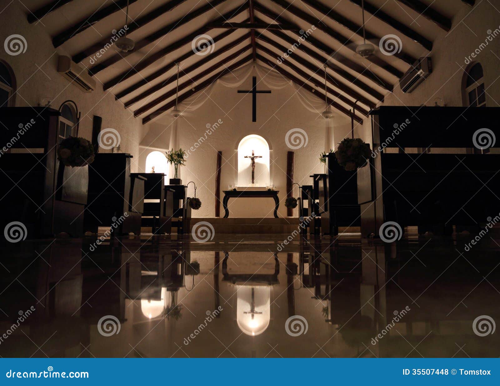 Small Chapel at Night - Interior Stock Photo - Image of night, dark ...