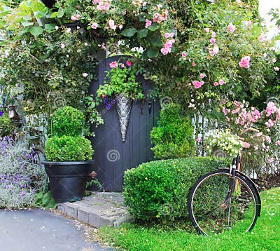Small Charming Garden Gate. Stock Photo - Image of planter, flower ...