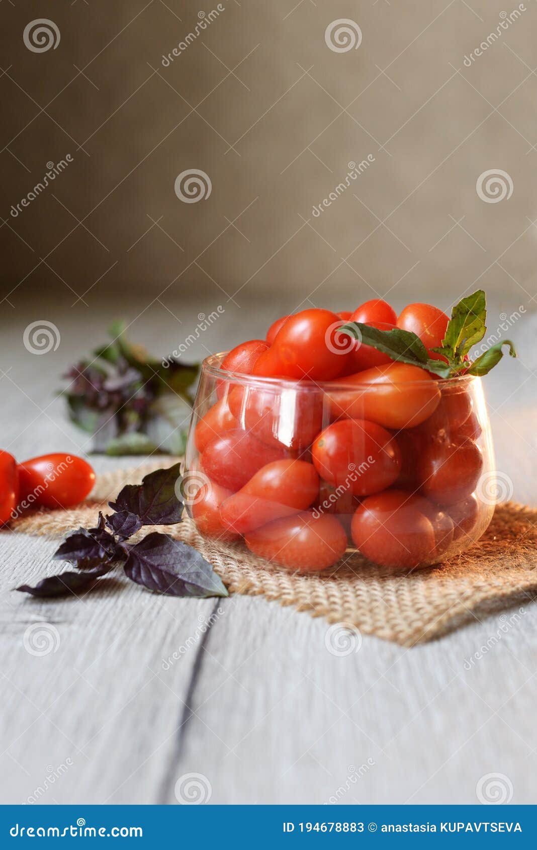 Small Cherry Tomatoes Lie on the Table in with Stock Image - Image of ...