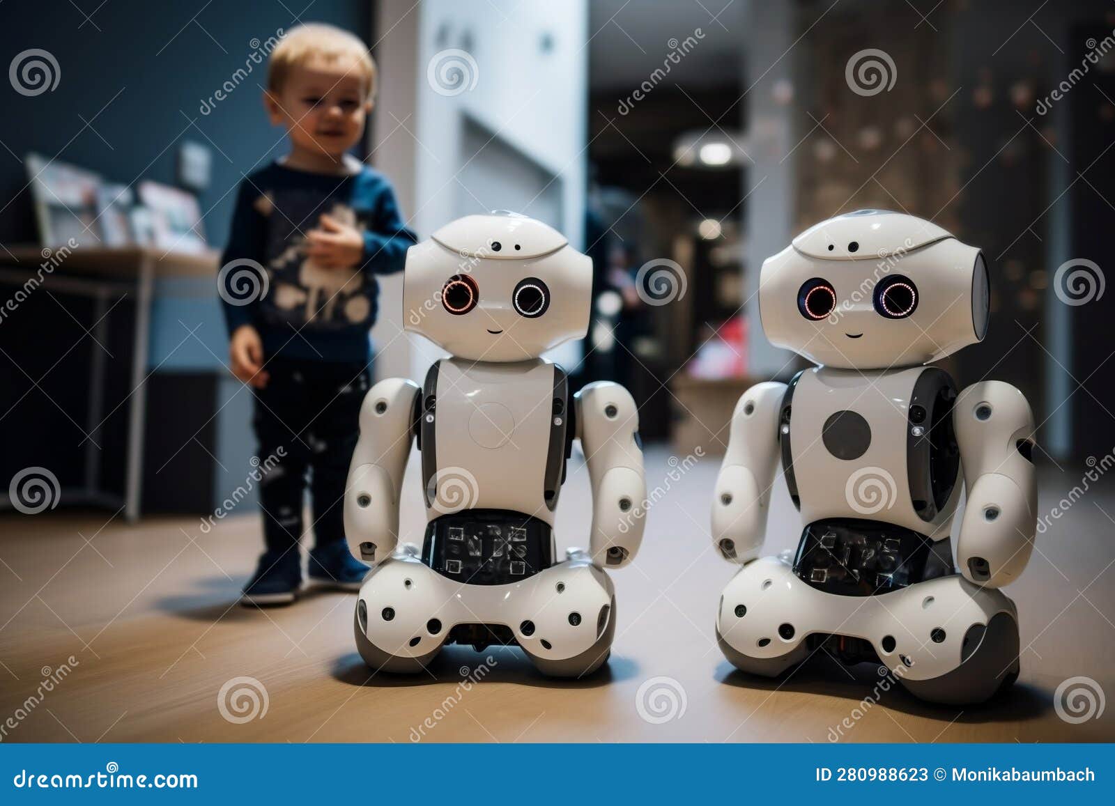 Small Child with Artificial Intelligence Android Robots. Stock ...