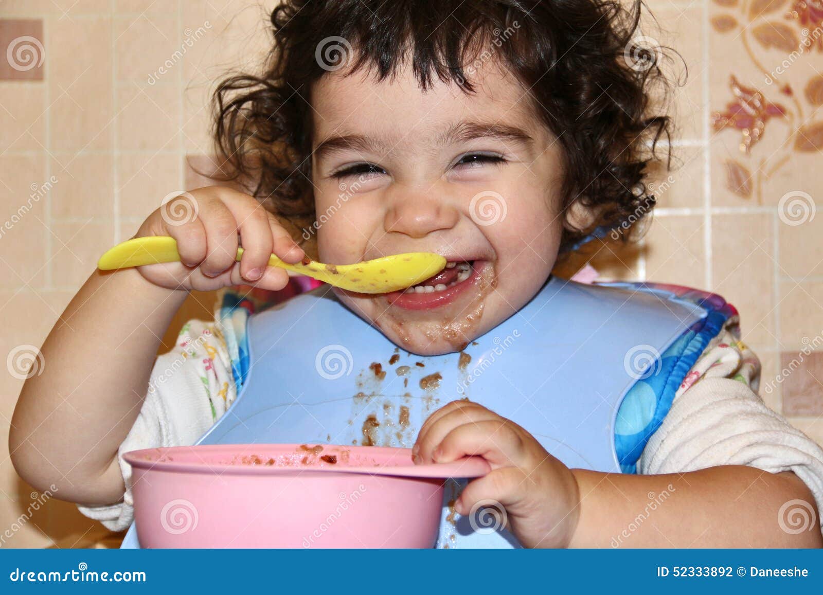 Small Child Eats Himself with Spoon Stock Photo - Image of little ...