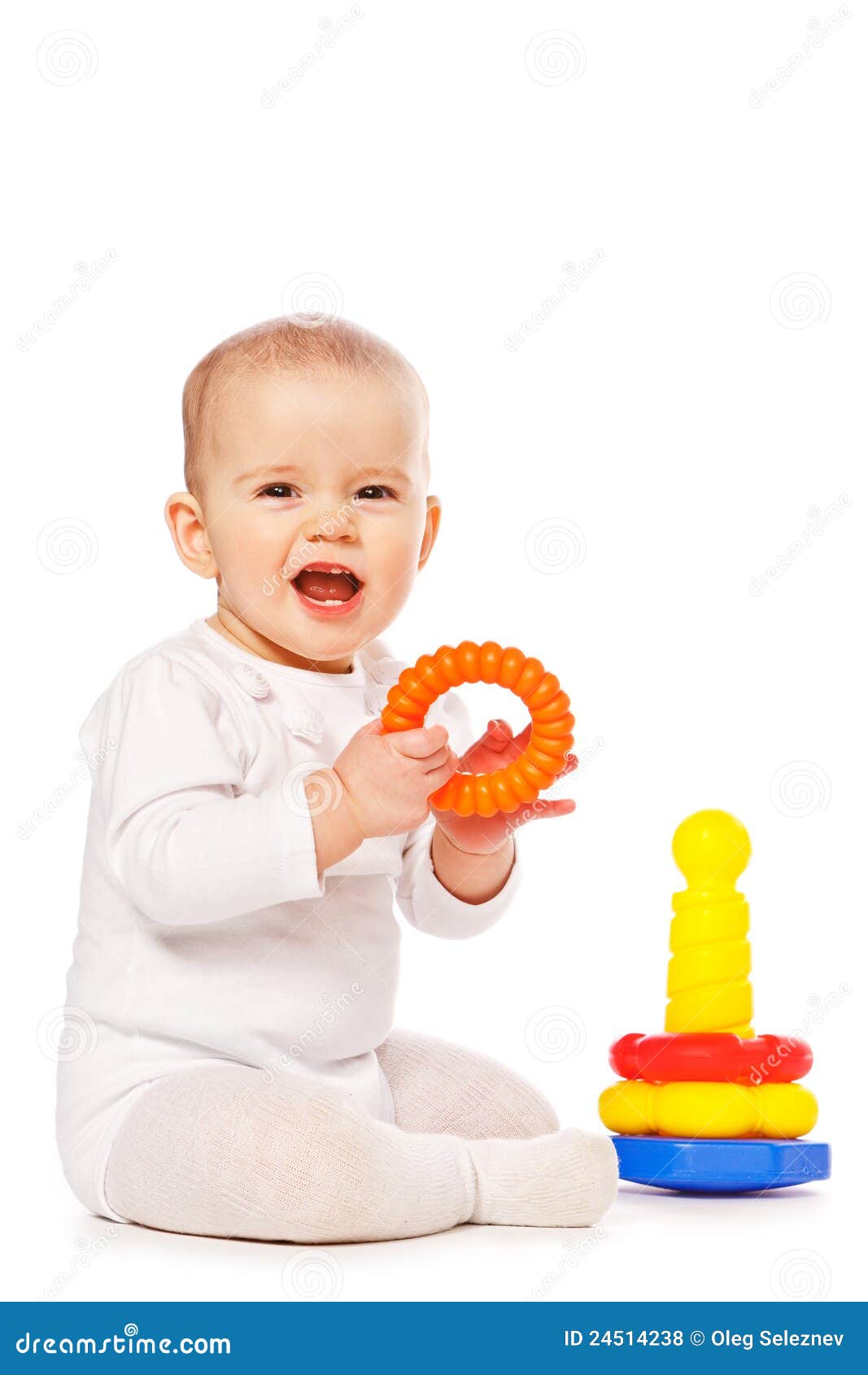 Small Child Play with Toys on White Background Stock Photo - Image of ...
