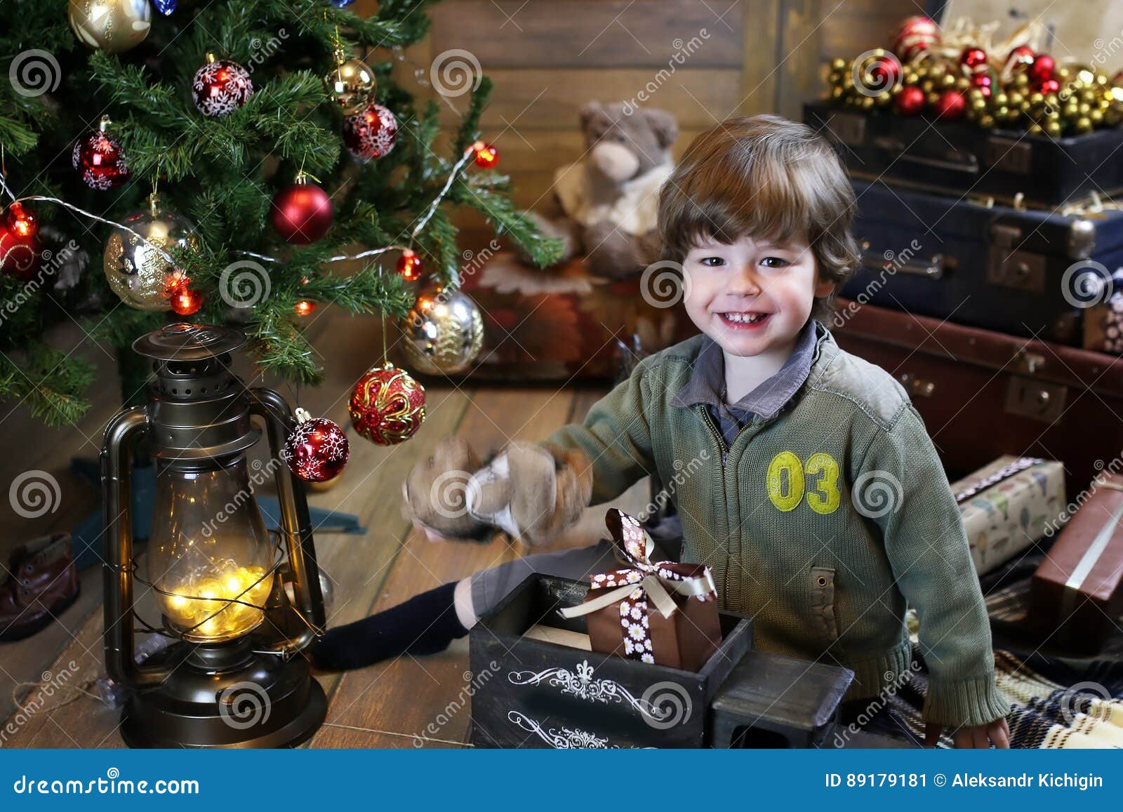 Small Child Playing with Toys with Christmas Decorations Stock Image ...