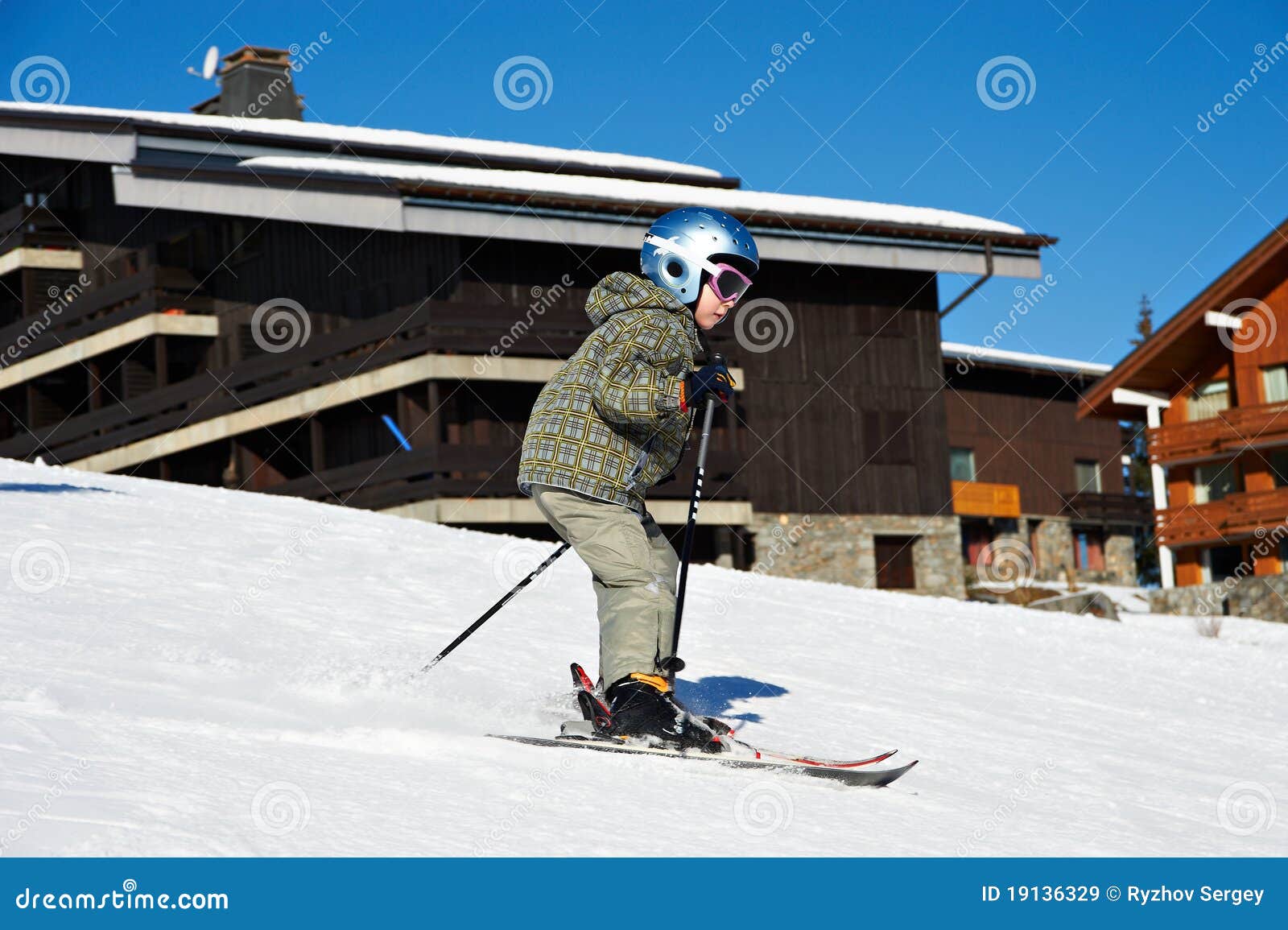 Small Child Skiing on Snow Slope Stock Image - Image of landscape ...