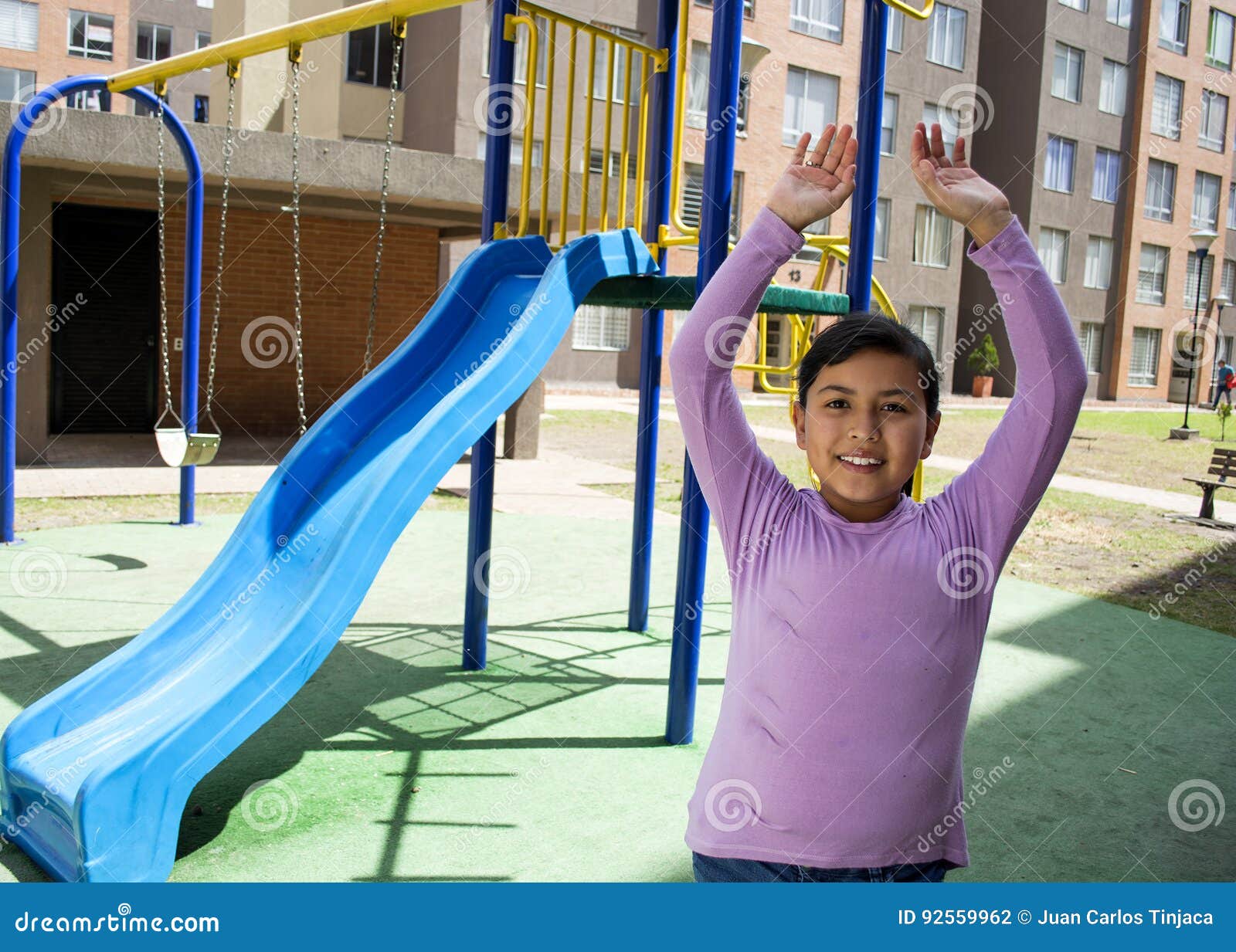 Small Child on Slide in an Outdoors. Stock Photo - Image of activity ...
