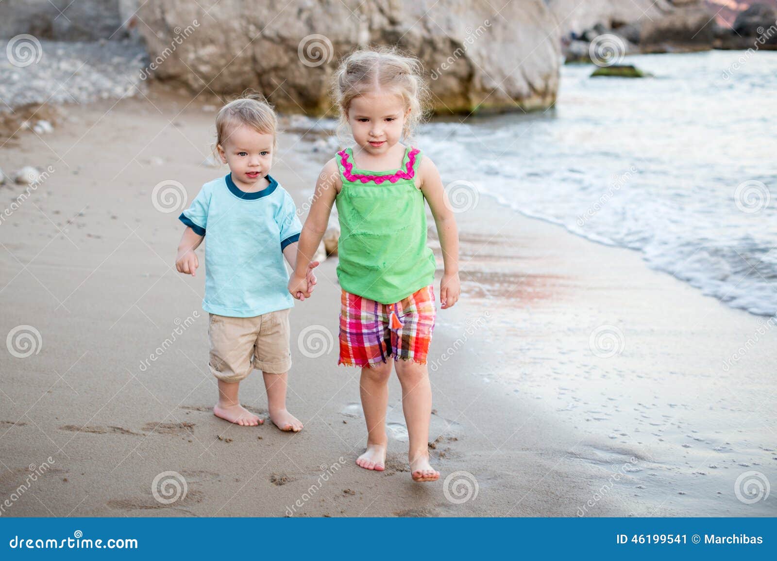 Small Children Brother and Sister on the Beach Stock Image - Image of ...