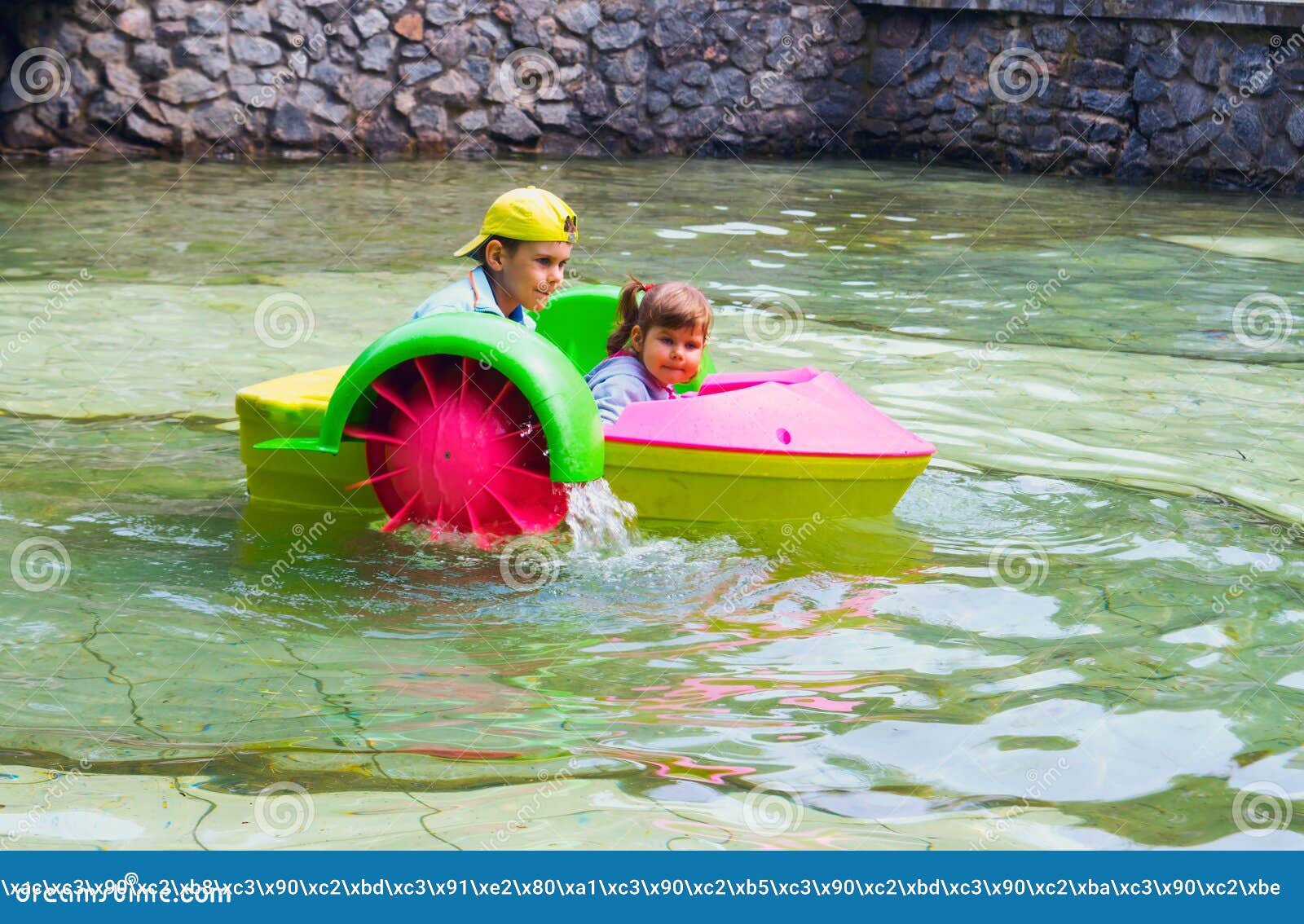 Small Children Ride Alone on Boat. Stock Photo - Image of daughter ...
