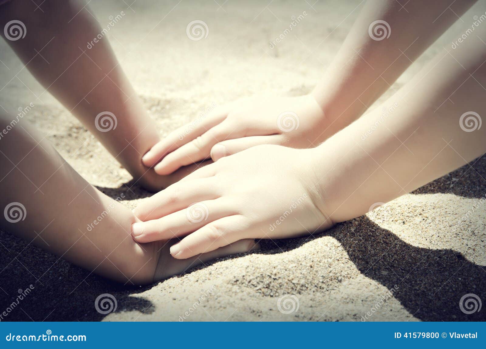 Small Children S Hands in the Sand on the Beach Stock Photo - Image of ...