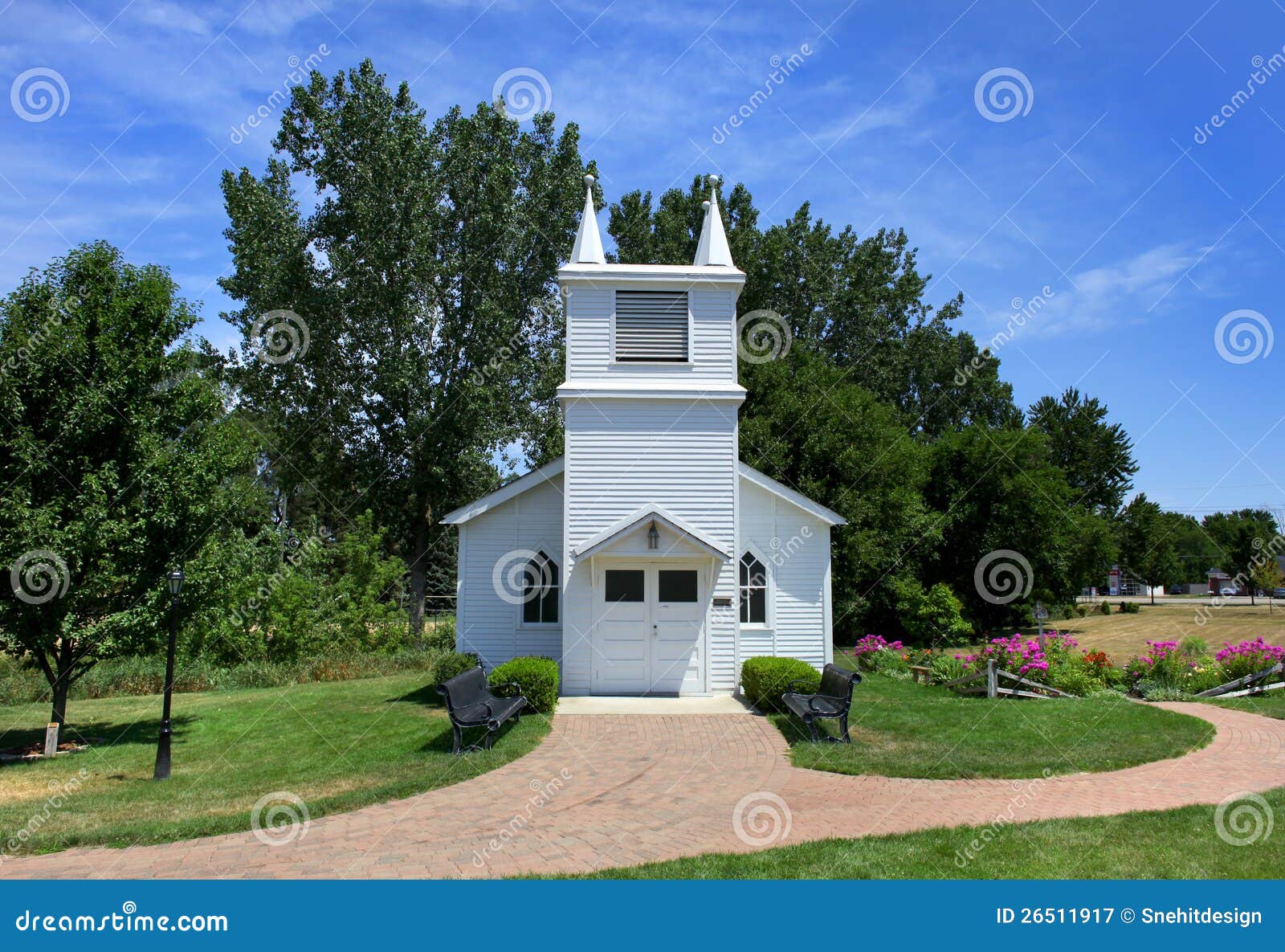 Small Church and Flower Garden Stock Image - Image of midwest, lyon ...
