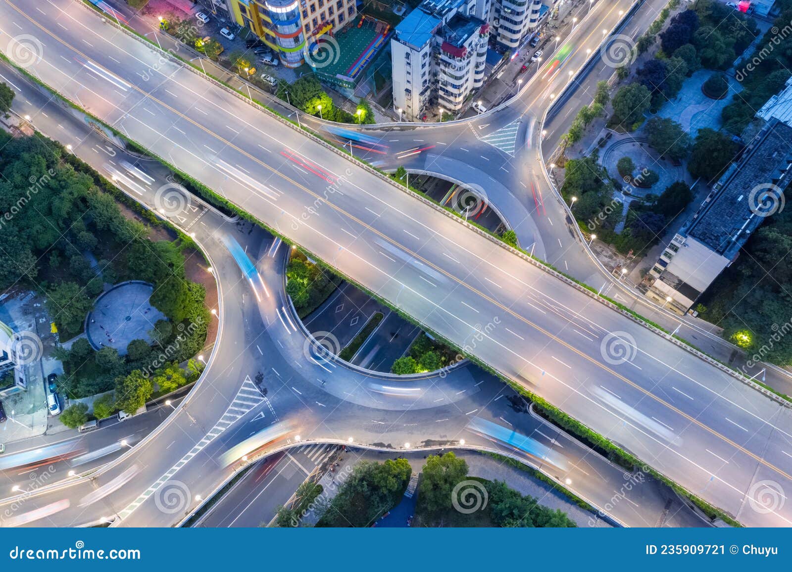 Small Circular Urban Overpass in Nightfall Stock Image - Image of speed ...