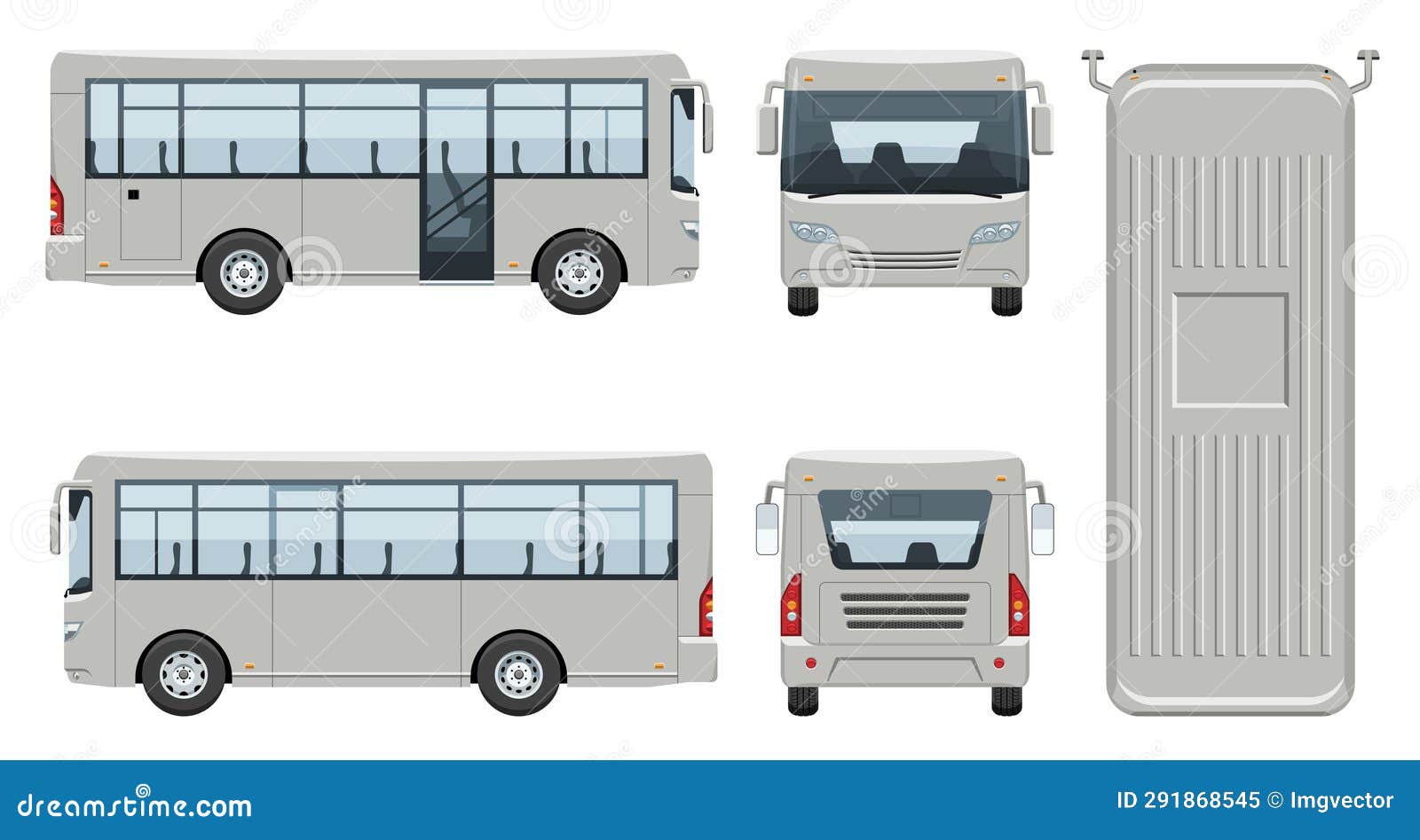 Small City Bus Vector Template Side, Front, Back Top View Stock ...