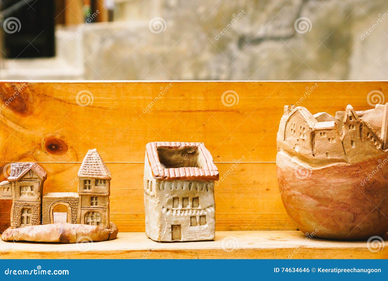 Small Clay House Model in Woodshelf Interior Decorate Stock Photo ...