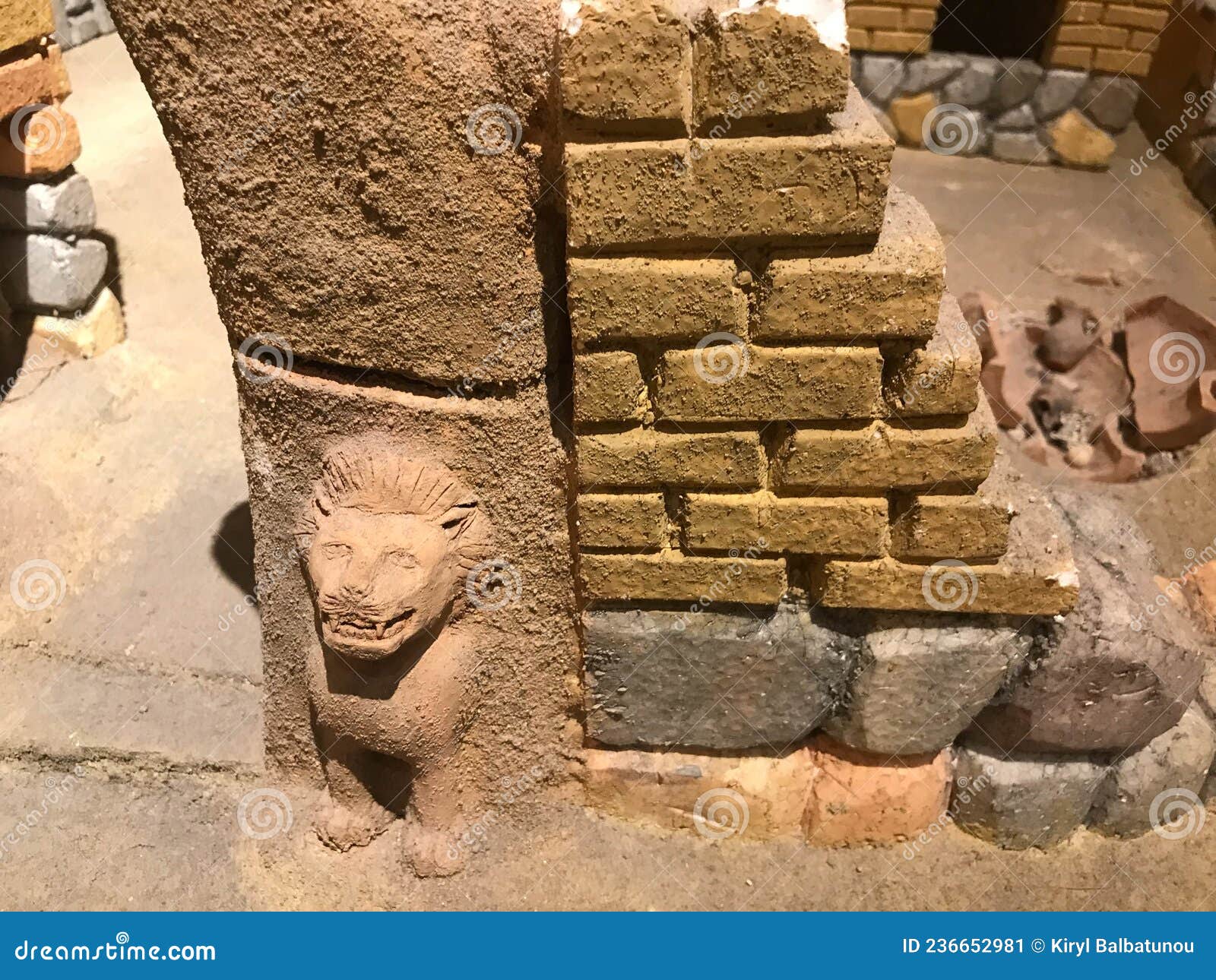 A Small Clay Model of an Ancient Building in a Museum Stock Image ...