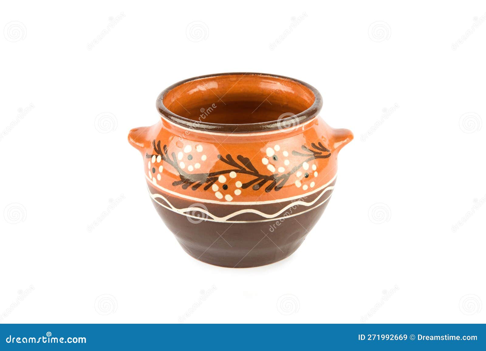 Small Clay Pot with Flower Decor Isolated on White Background Stock ...
