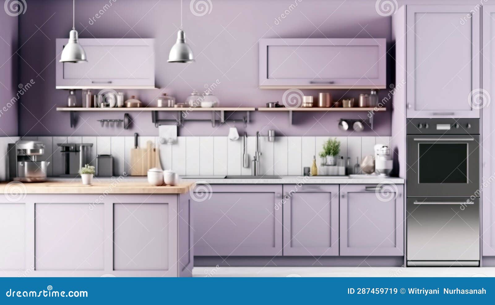 Small Clean Bright Kitchen with Purple Kitchenette. Modern Kitchen ...