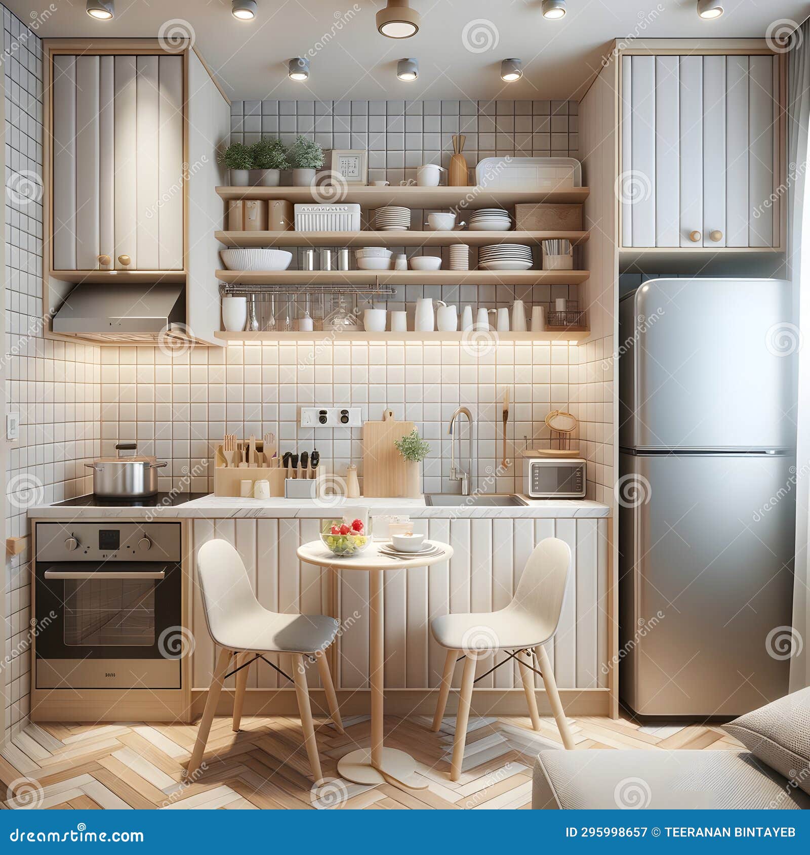 A Small Clean Modern Kitchen in a Condominium Stock Illustration ...