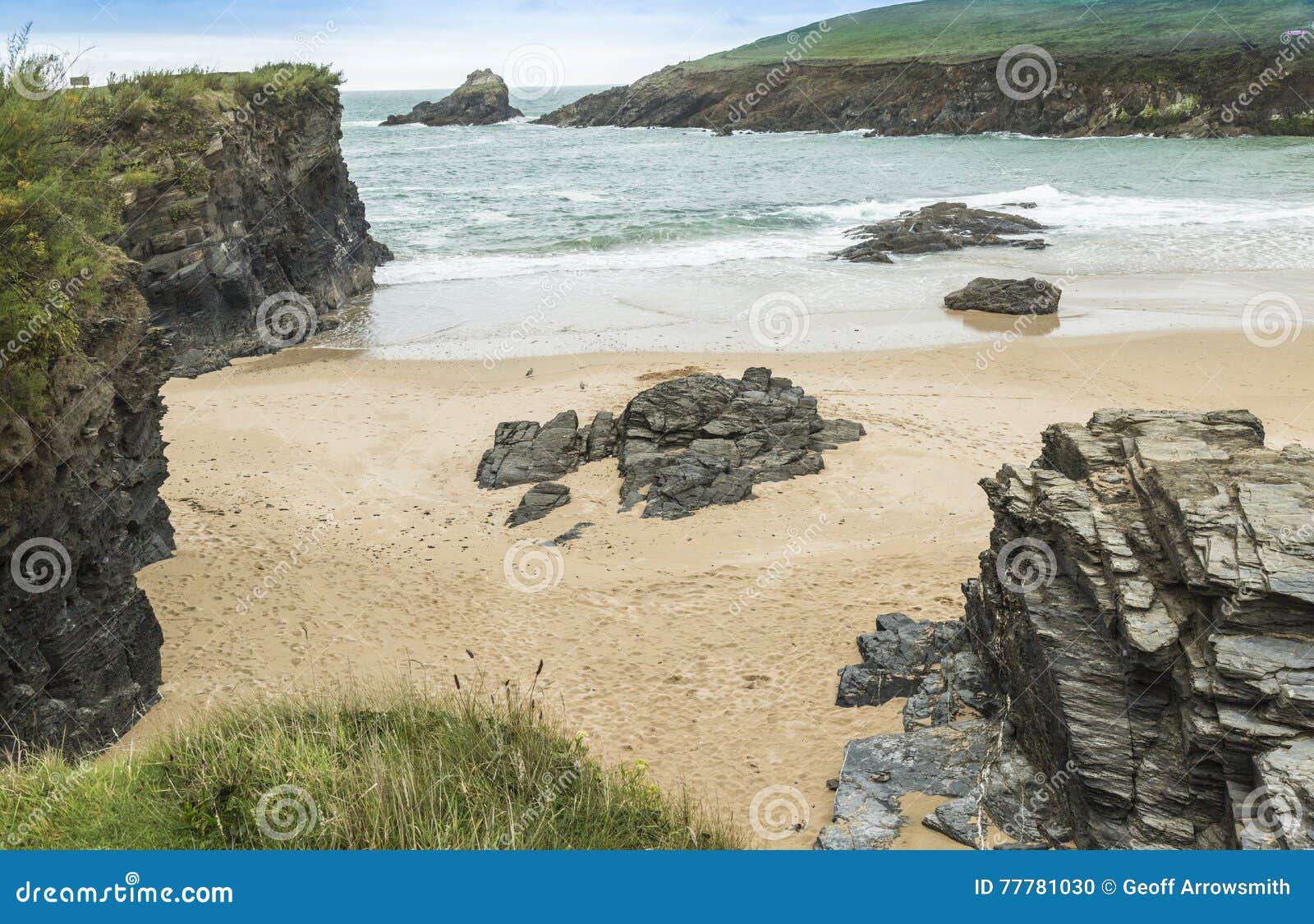 Small Cliffs and Beach at Trevone Bay in Cornwall Stock Photo - Image ...