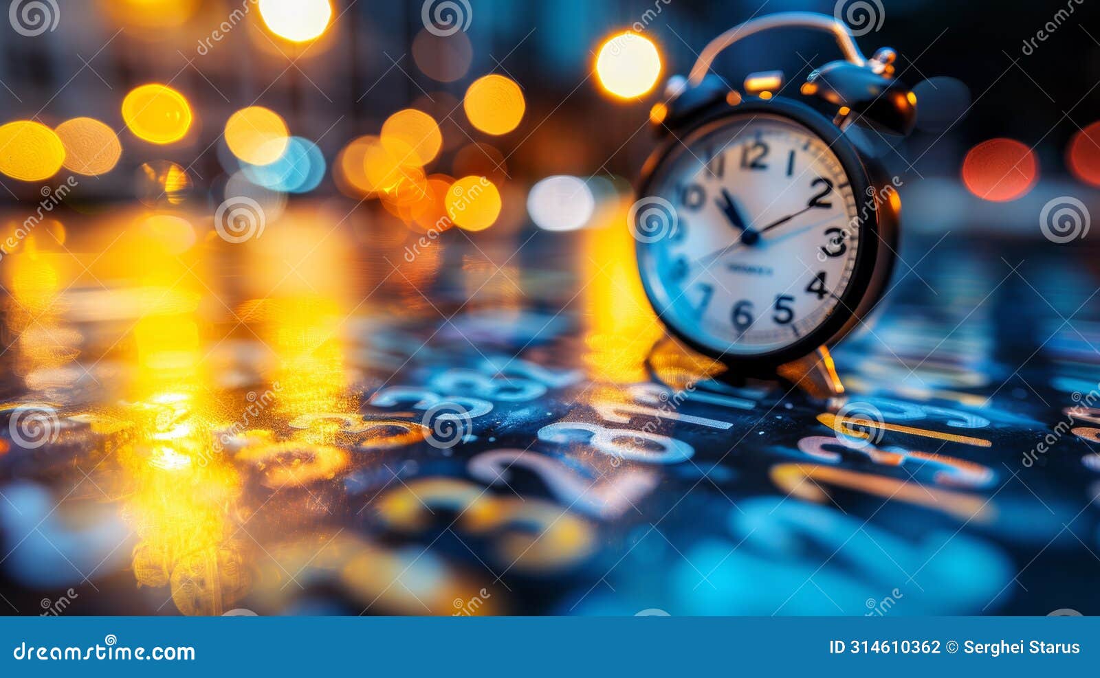 A Small Clock Sitting on a Table in Front of Numbers, AI Stock Photo ...