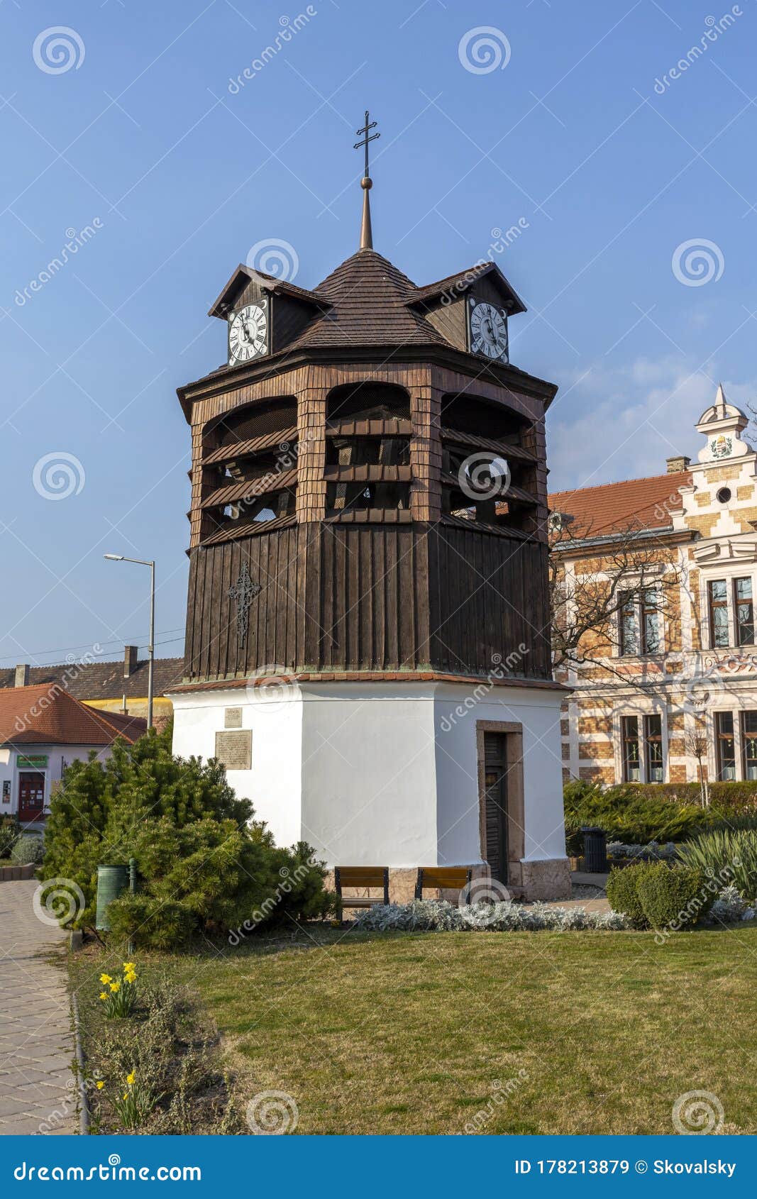 Small Clock Tower in Tata, Hungary Stock Image - Image of town, blue ...