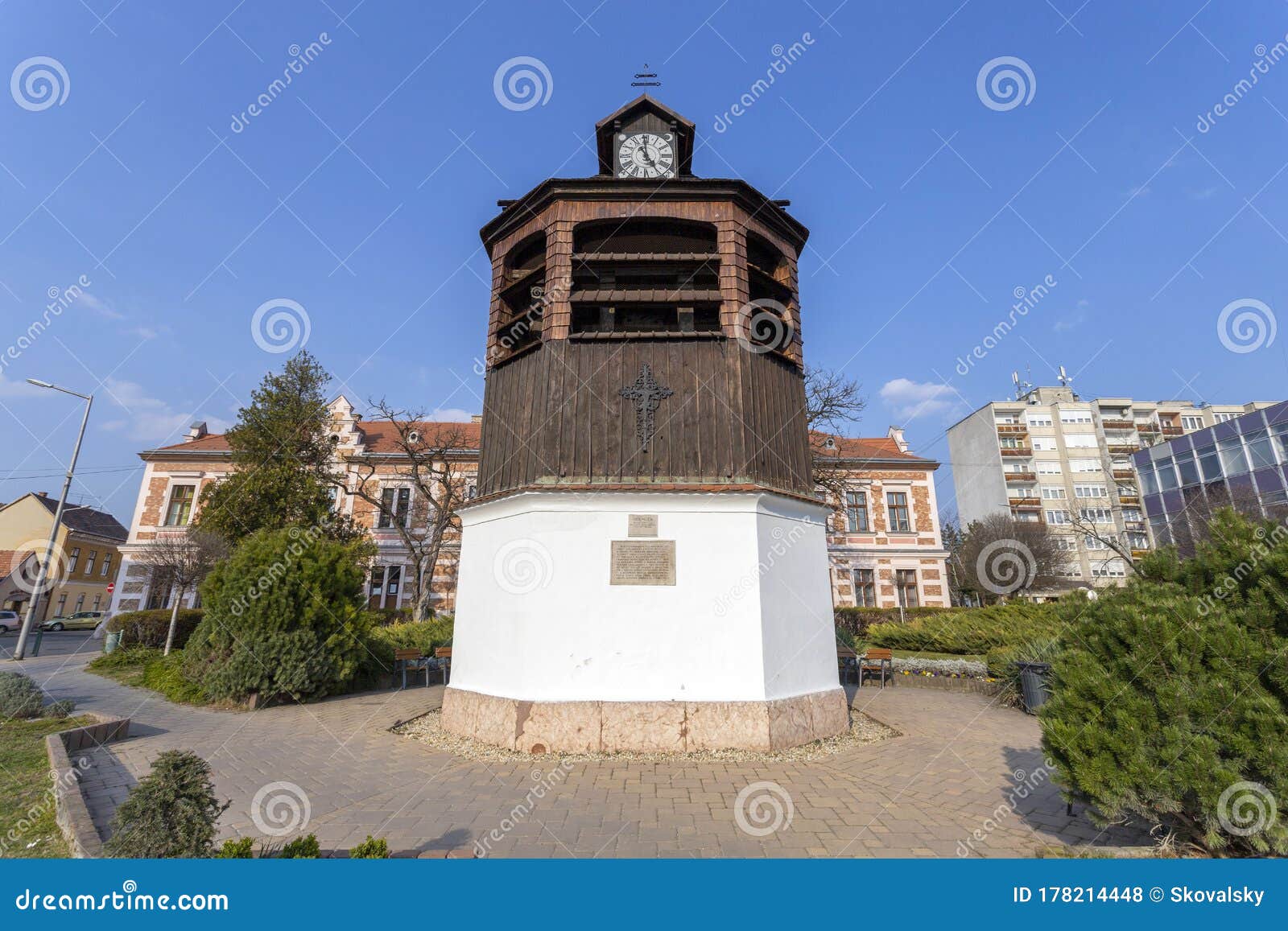 Small Clock Tower in Tata, Hungary Stock Photo - Image of wooden ...