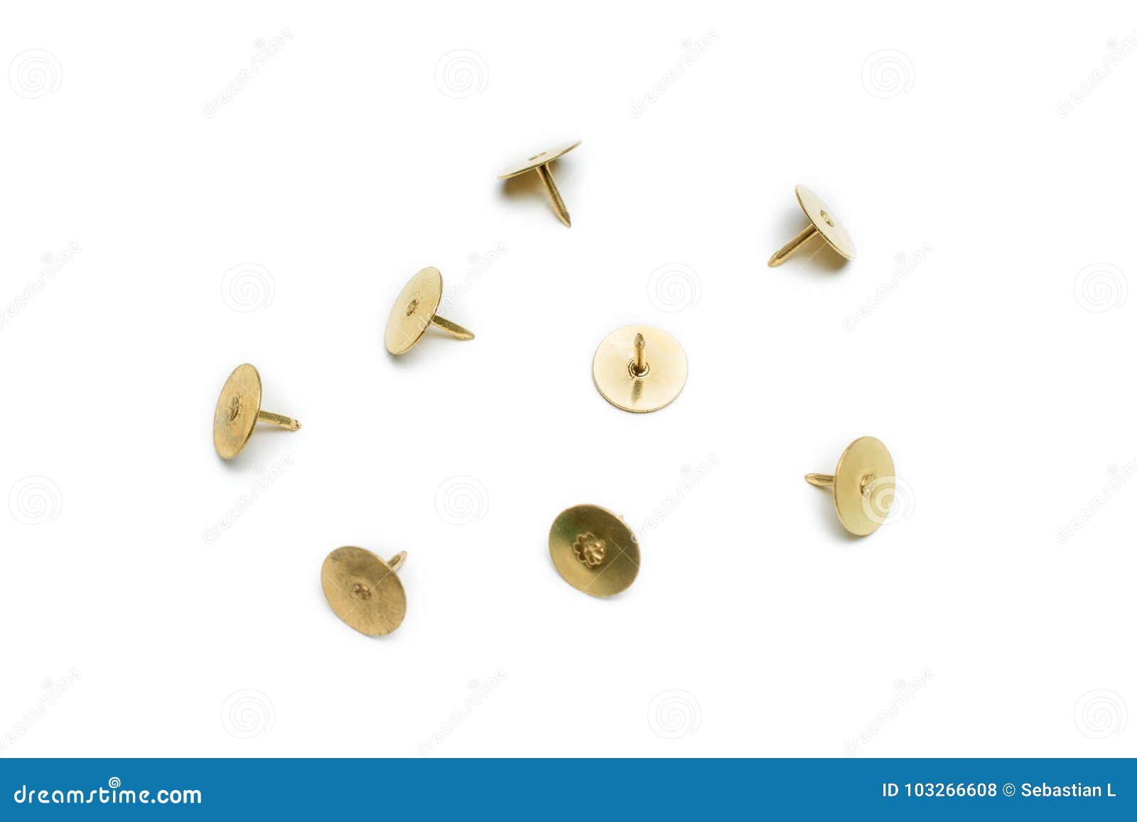 Small Collection of 4 Brass Thumbtacks on White Background Stock Photo ...