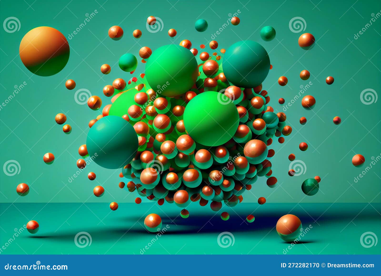 Small Colored Balls that Jump Up, on a Ocean Green Background. Abstract ...